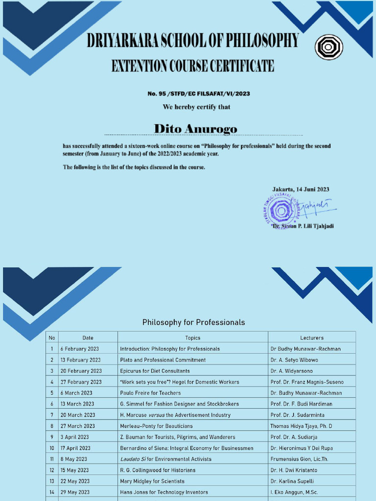 Sertifikat Filsafat - STF Driyarkara - Dito Anurogo | PDF