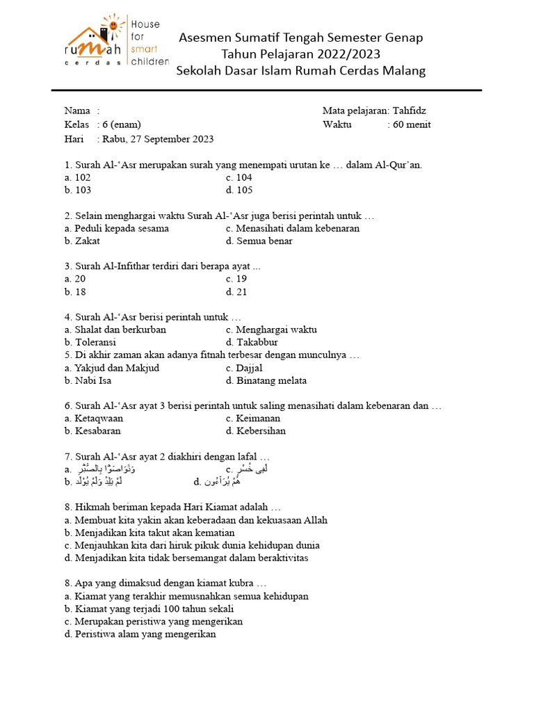 Tahfidz Kelas 6 | PDF