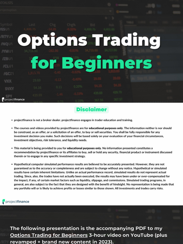 Options Trading For Beginners Aug15 v1 | PDF | Put Option | Option ...