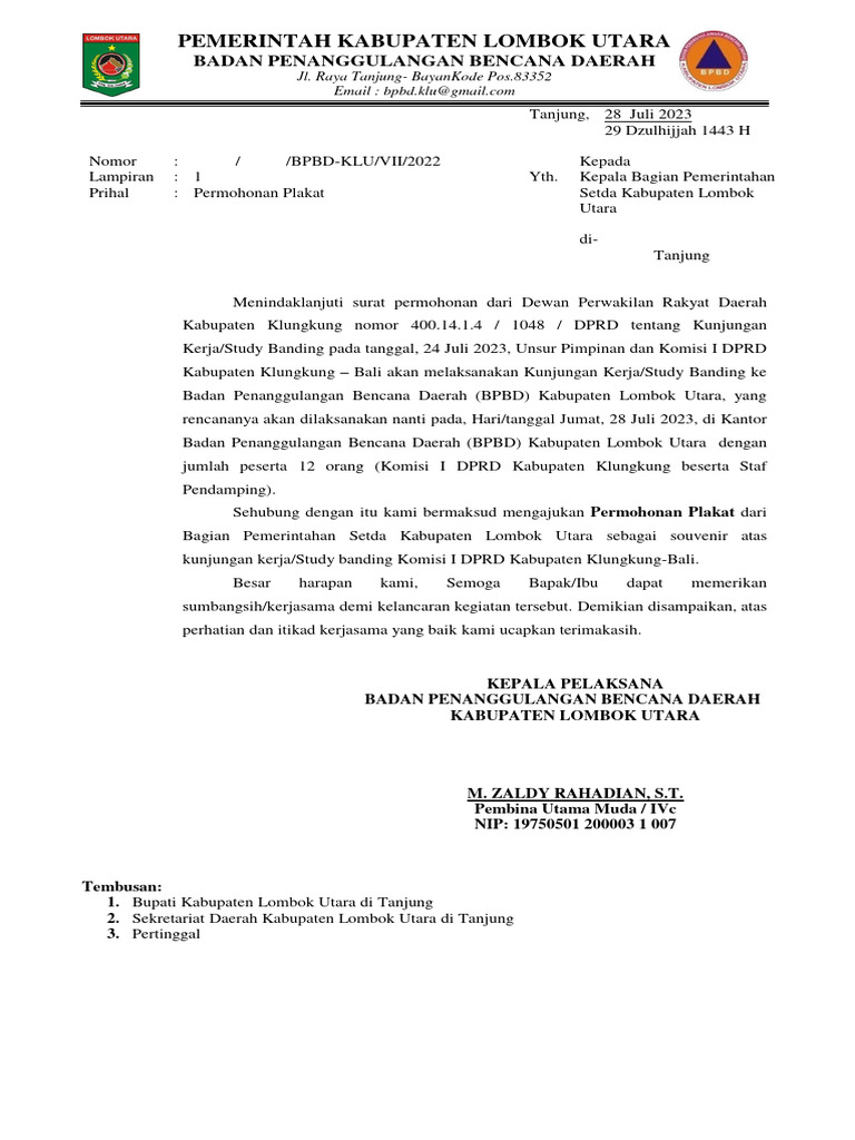 Surat Permohonan Plakat | PDF