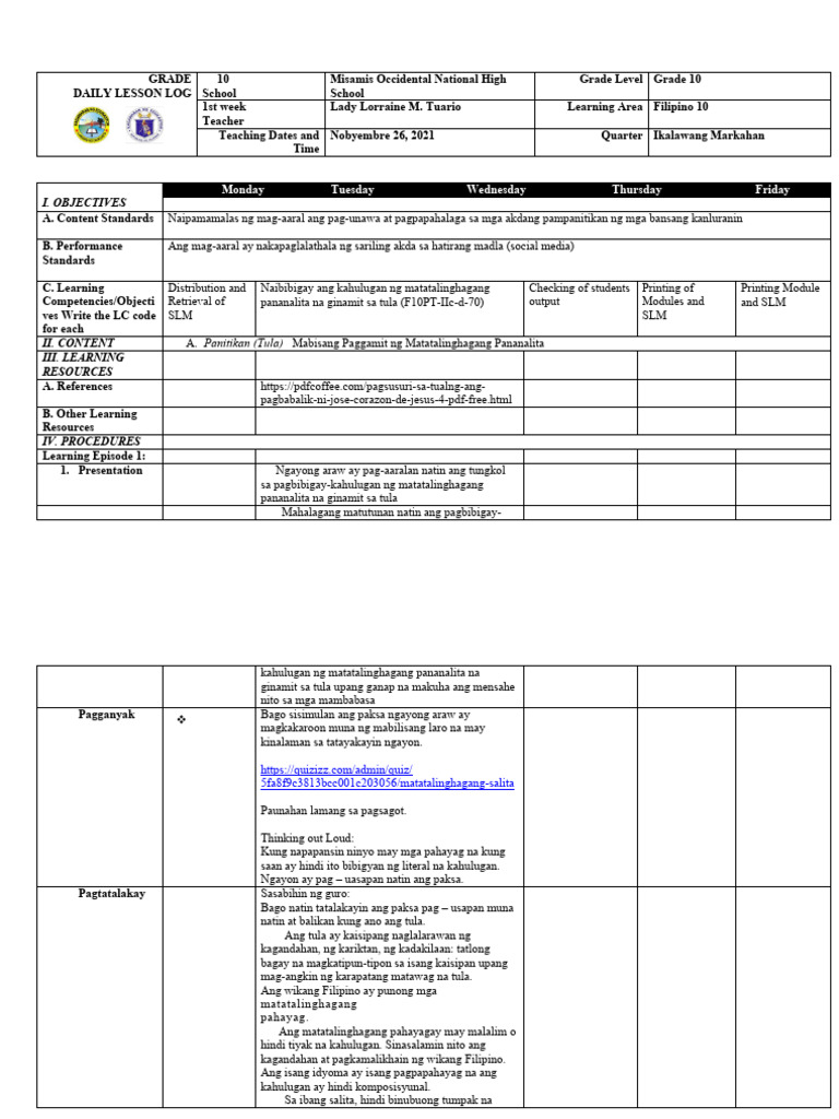 Lesson Plan For TA | PDF