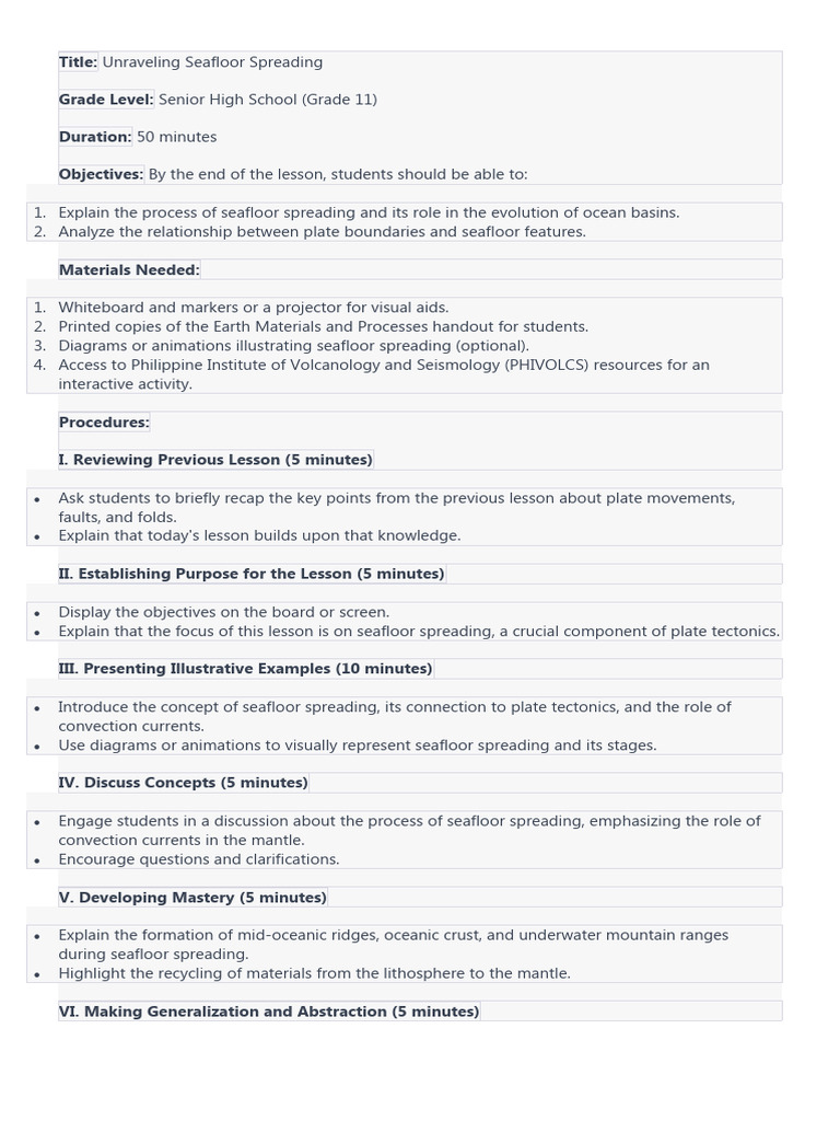 Lesson 2.15 and 2.16 Sea Floor Spreading and Ocean Basins | PDF
