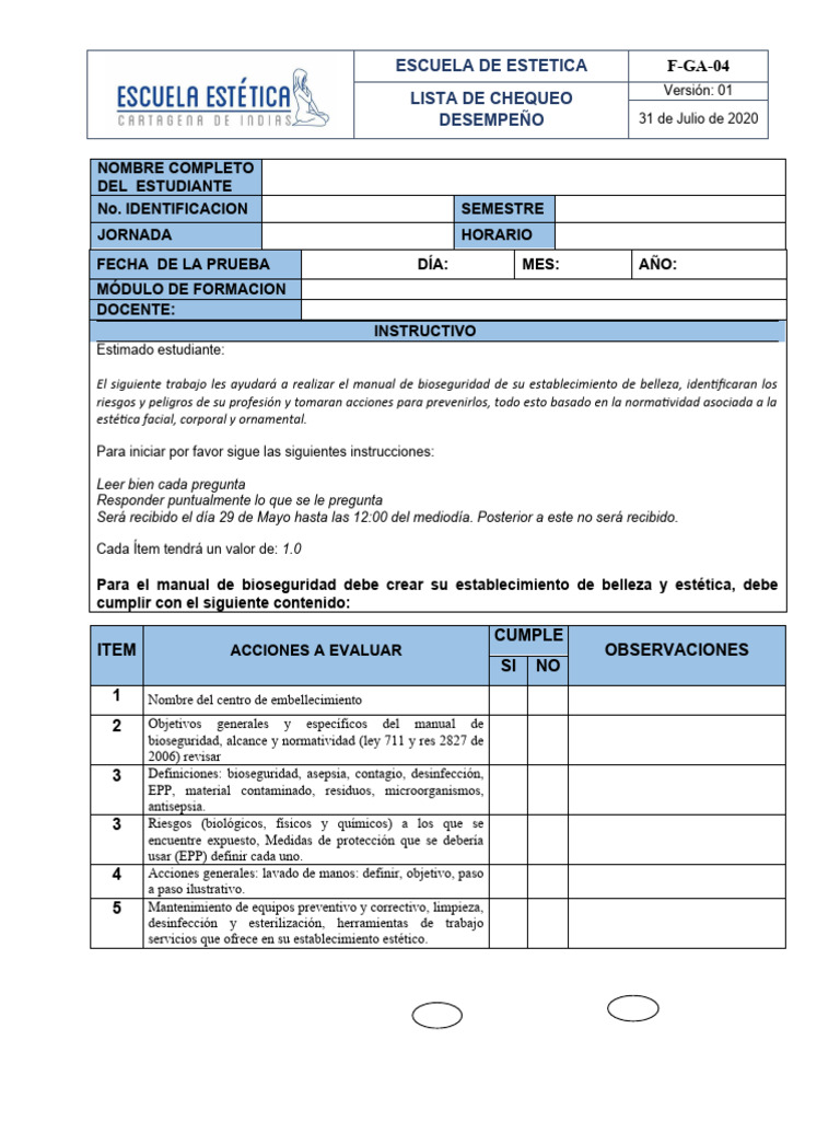 F-Ga-04 Lista de Chequeo Manual Bioseguridad | PDF