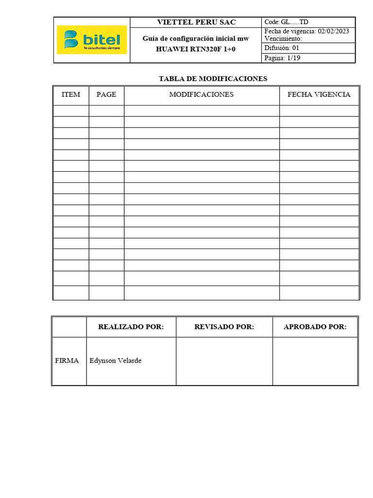 Guía - Configuración Huawei RTN 320F 1+0 (20230203) V2 | PDF