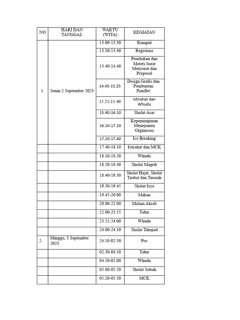 Jadwal Acara Kegiatan LDKS 2023 | PDF