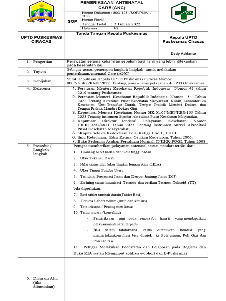 Sop Pemeriksaan Anc | PDF