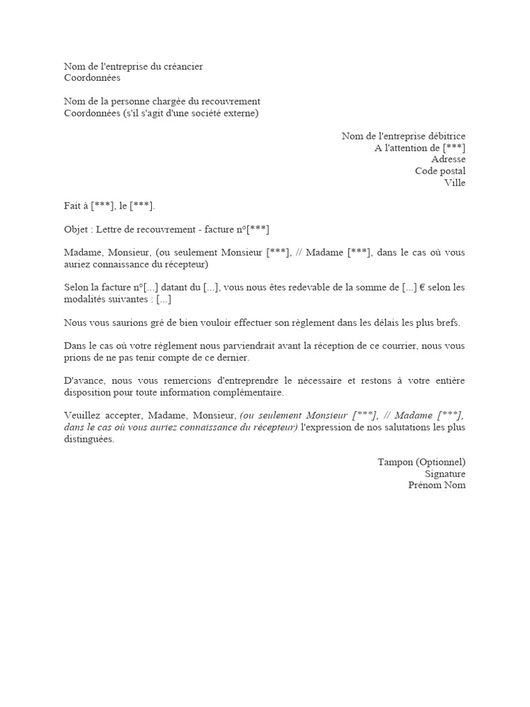 Modele Lettre de Recouvrement | PDF