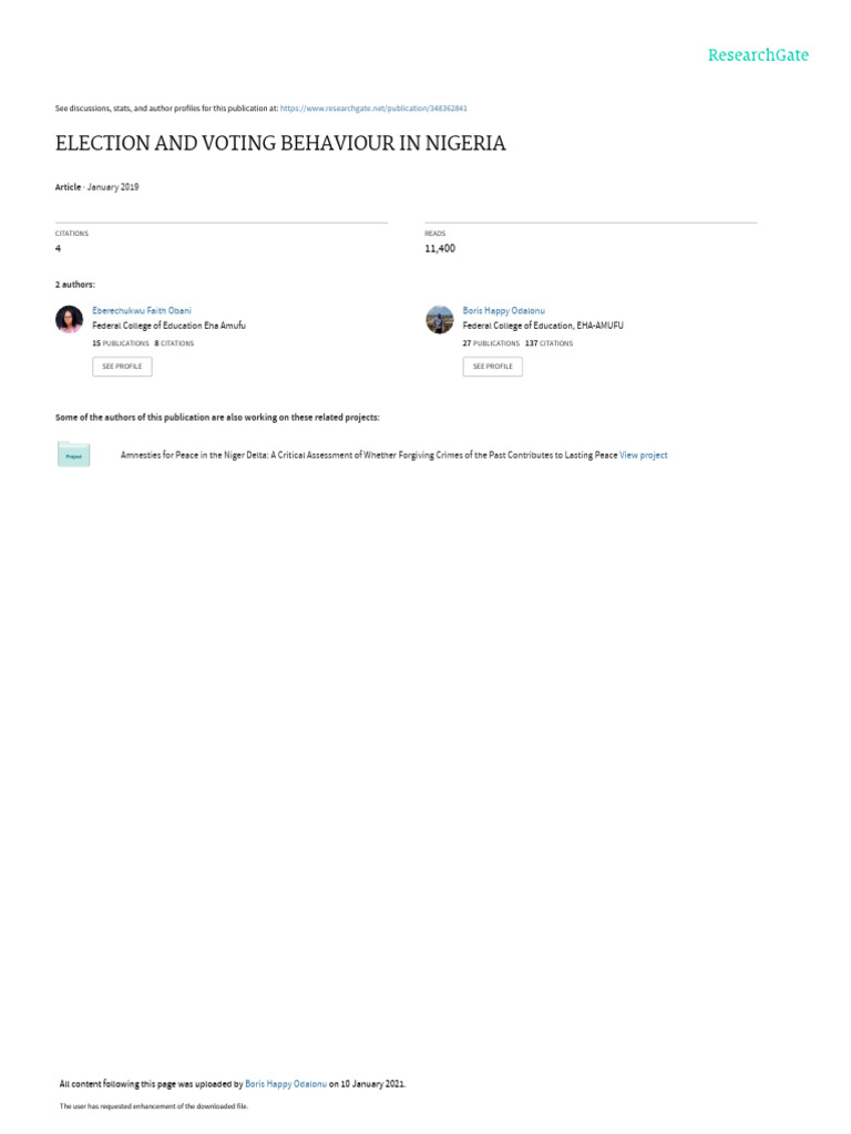 Election and Voting Behaviour in Nigeria: January 2019 | PDF