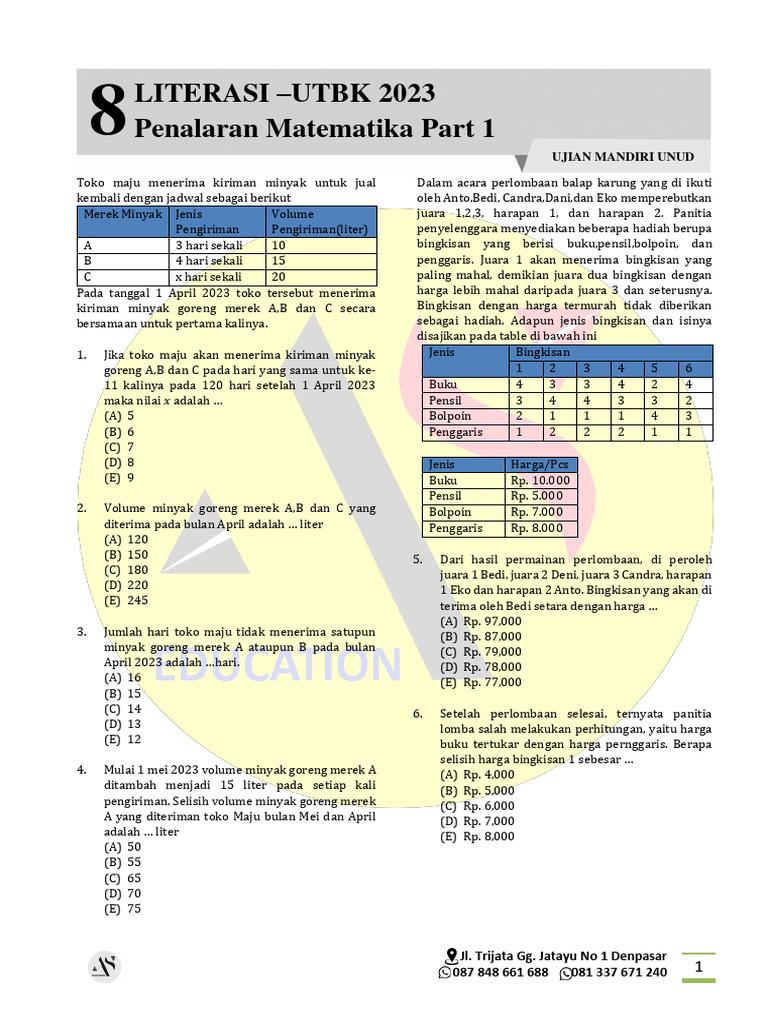 #AS - MANDIRI - UNUD - PNM - UTBK - 2023 Part 1 | PDF