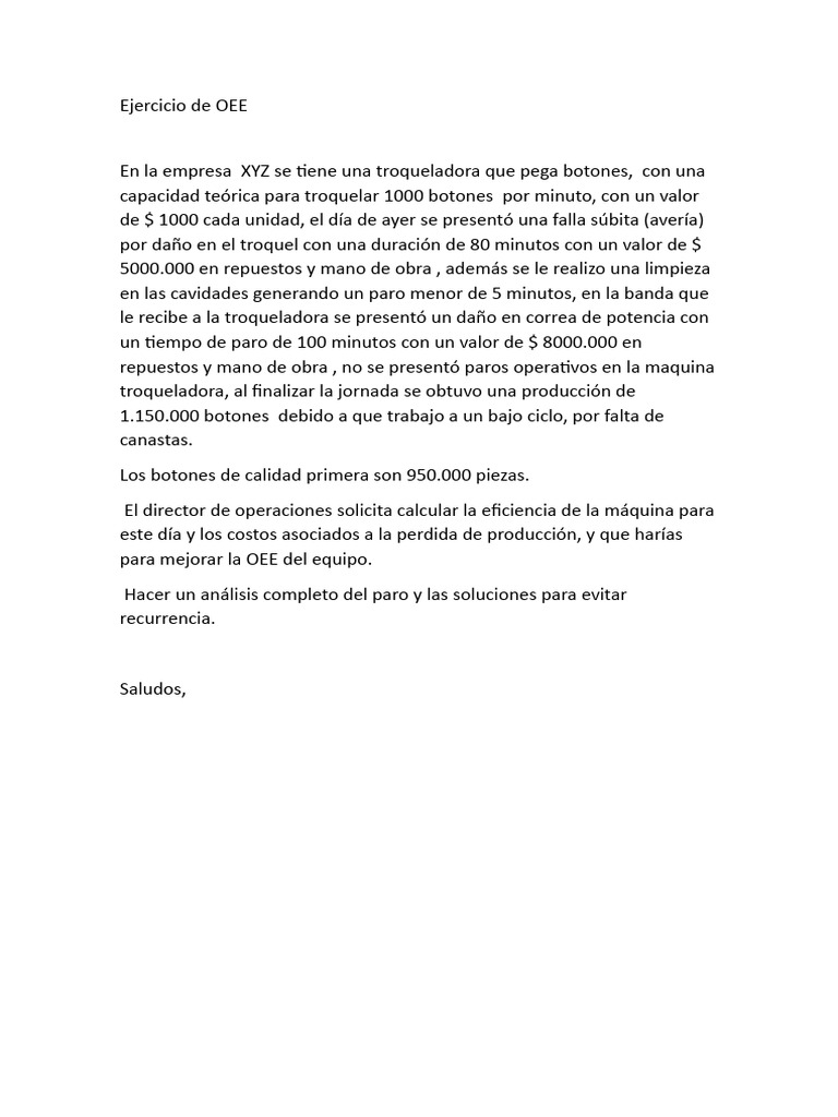 Ejercicio de OEE | PDF