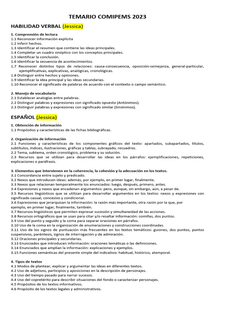 Temario Comipems 2023 | PDF | Química | Fuerza