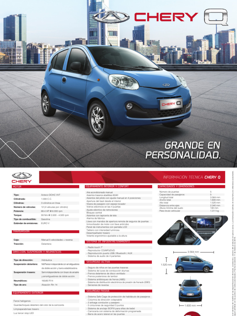 Ficha Tecnica Chery Q 2019 | PDF