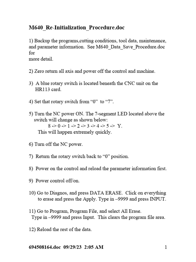 M640 Re-Initialization | PDF