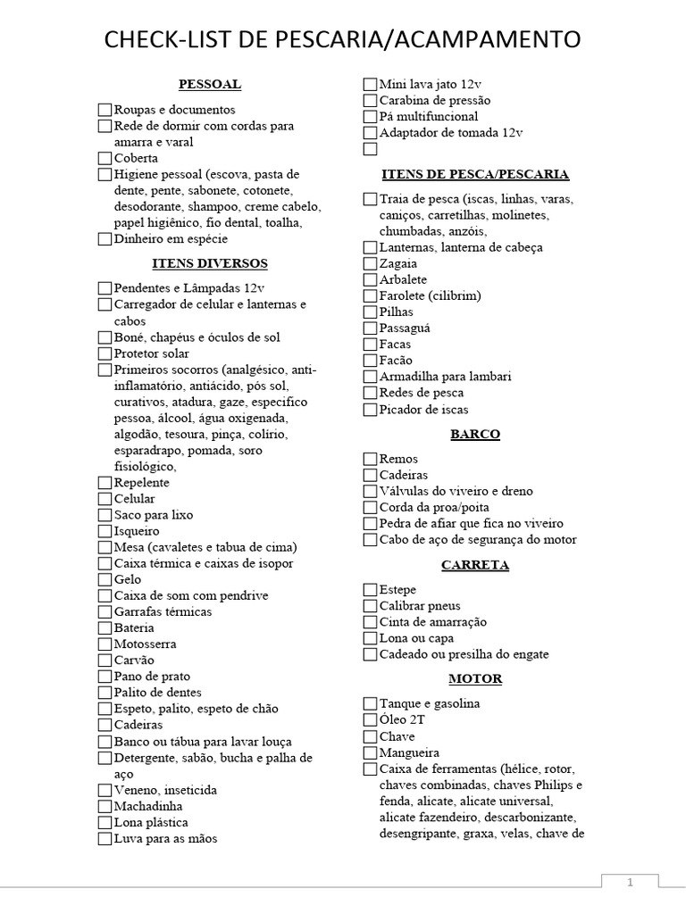 Check-List Pescaria DANIEL | PDF | Comidas e bebidas | Alimentos