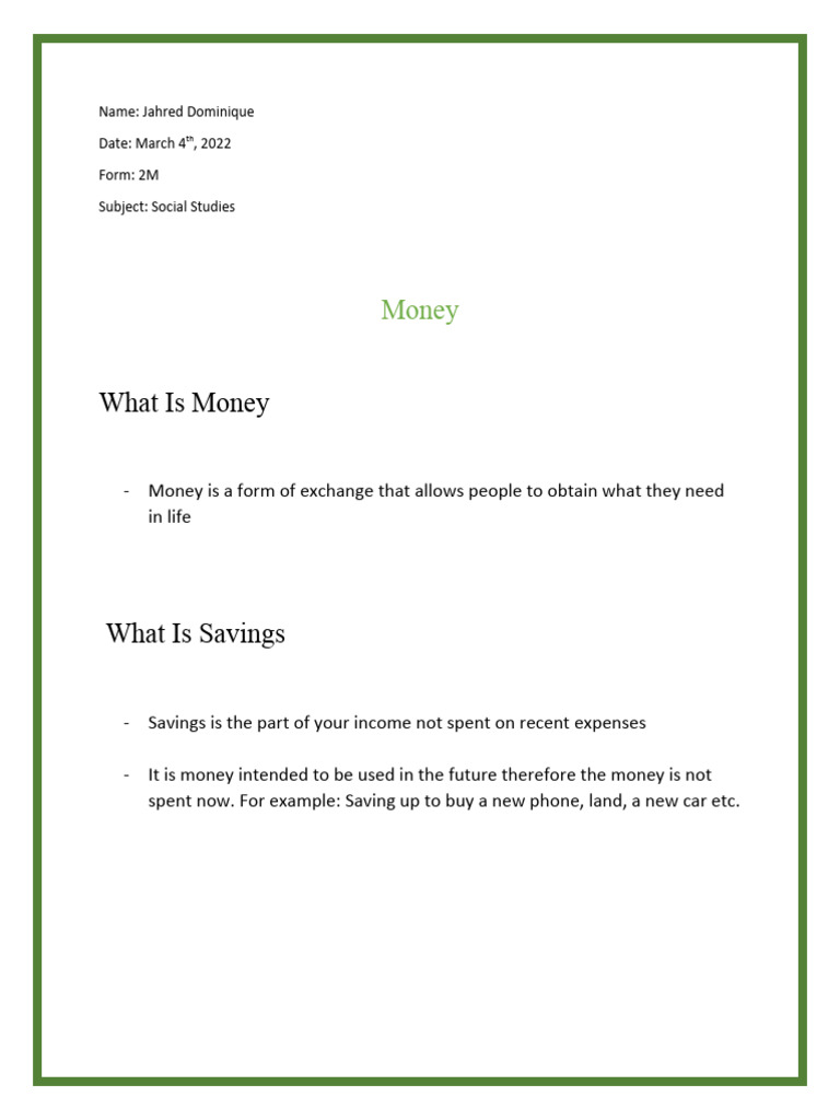 Money assignment | PDF