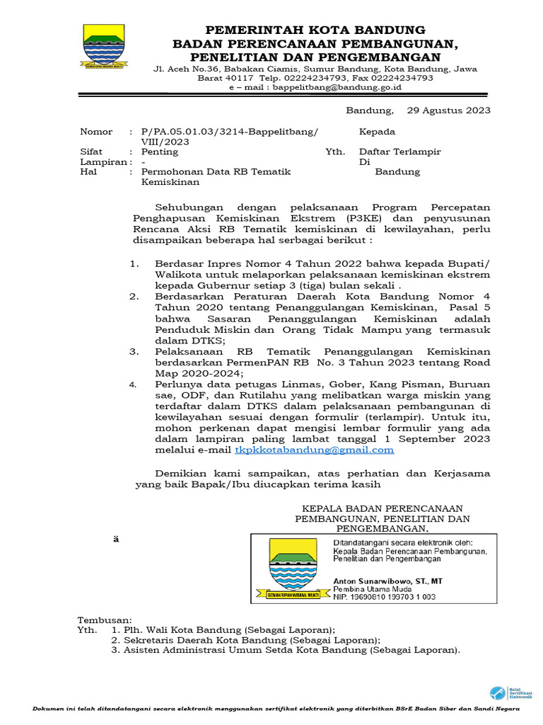 Surat Permohonan Data | PDF