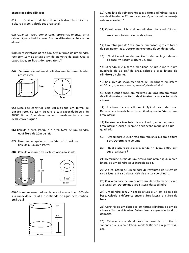 Exercicios Cilindros | PDF | Geometria Euclidiana | Geometria