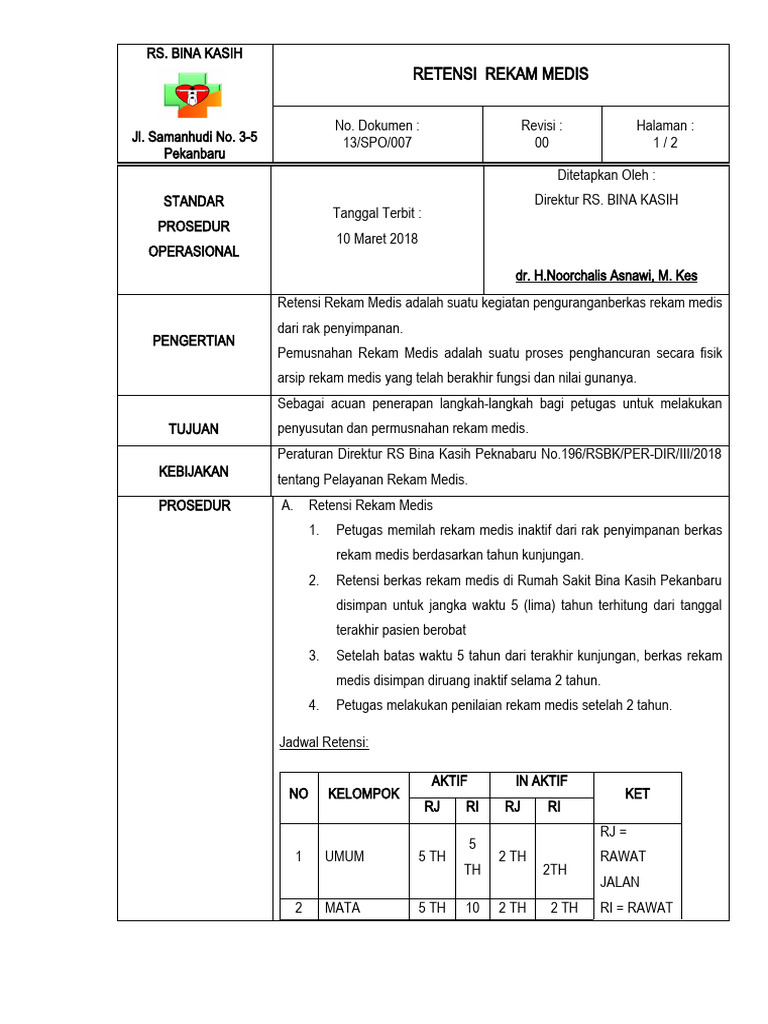 Spo Retensi Rekam Medis | PDF