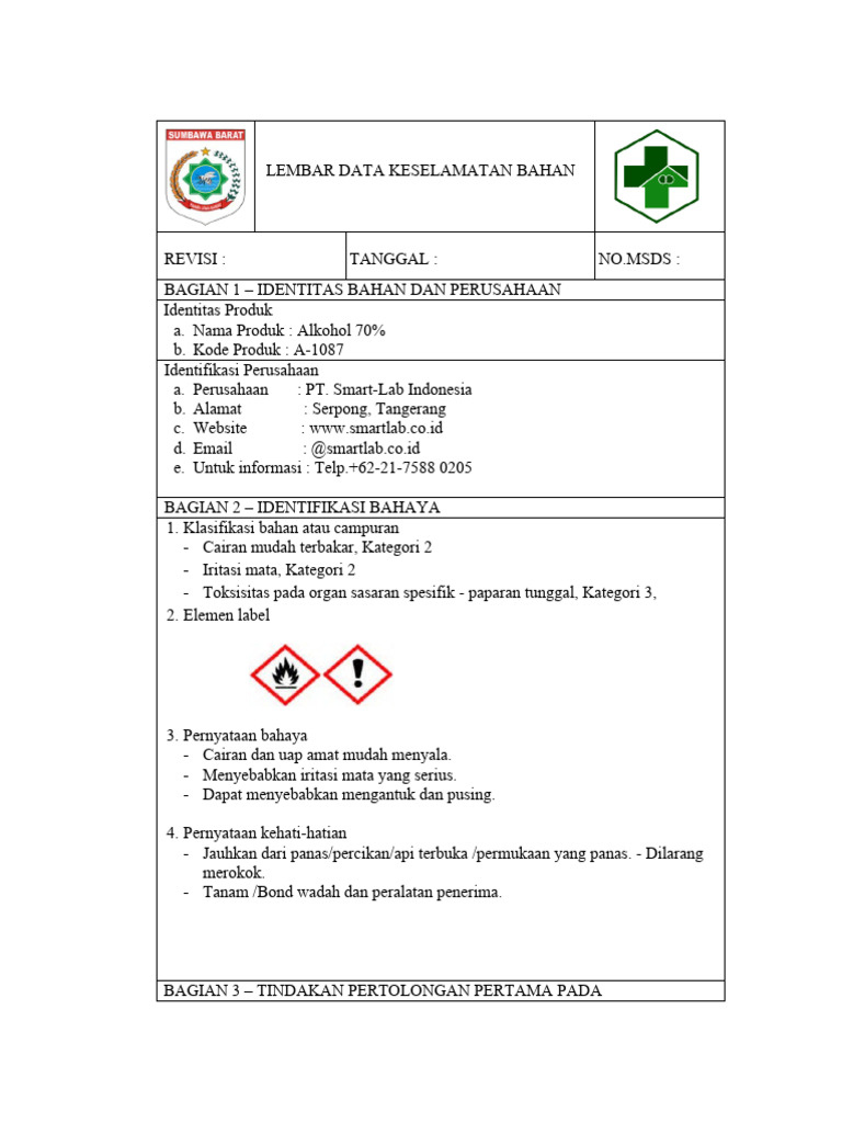 MSDS Alkohol 70% | PDF