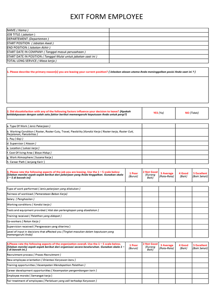 Form Exit Employee | PDF