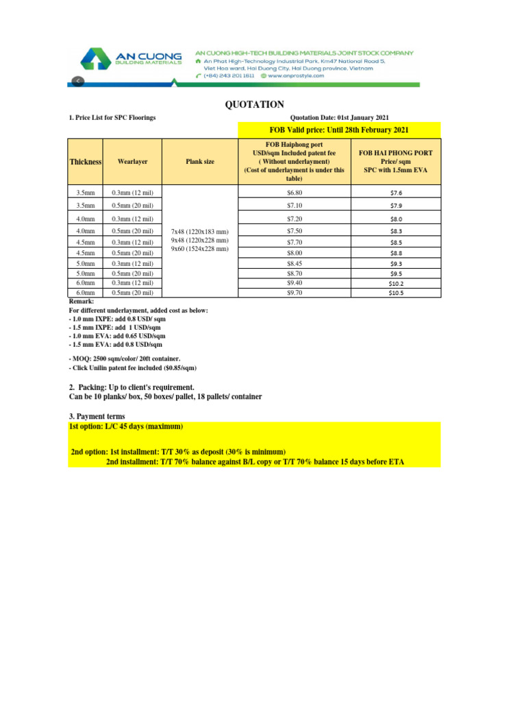 Quotation SPC Flooring From ACP | PDF | Business | Market (Economics)