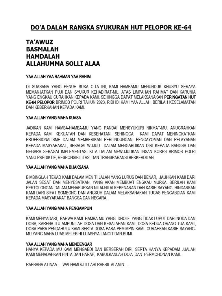 Doa Hut Brimob Dan Pelopor | PDF