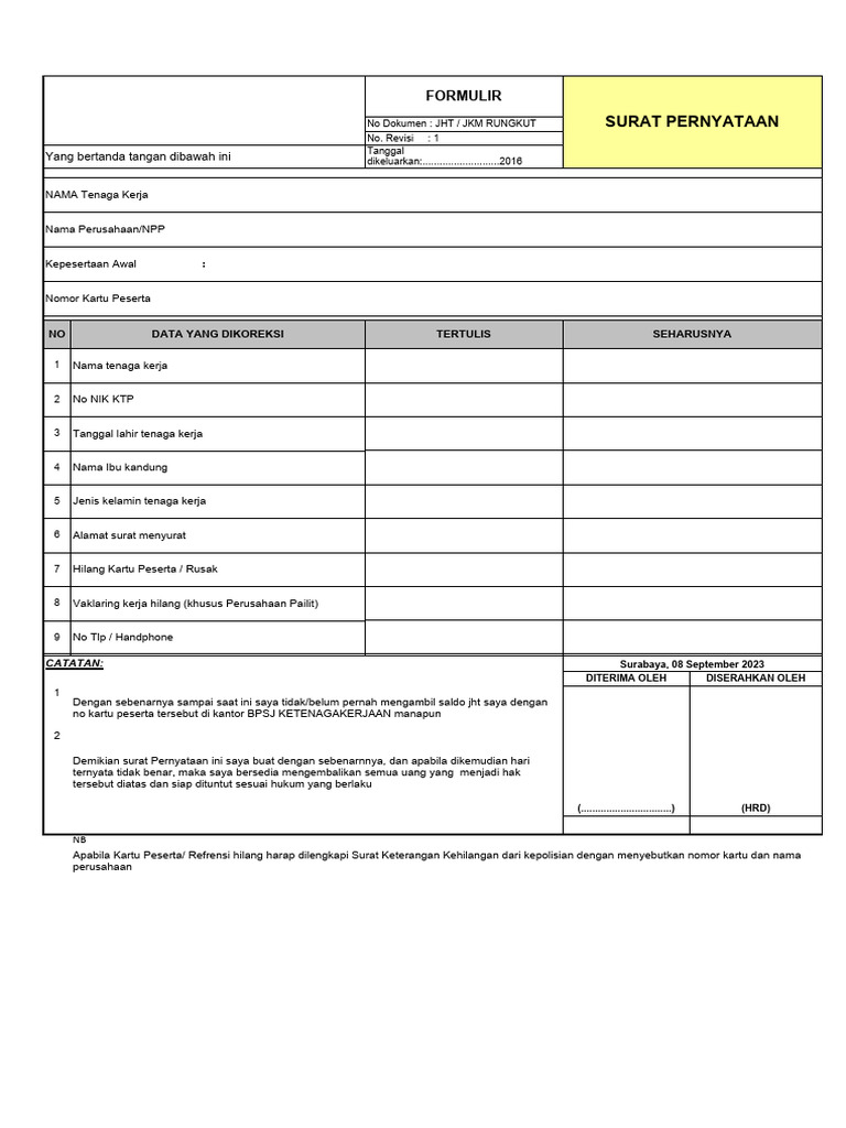 Form Koreksi BPJS | PDF Form Koreksi BPJS | PDF