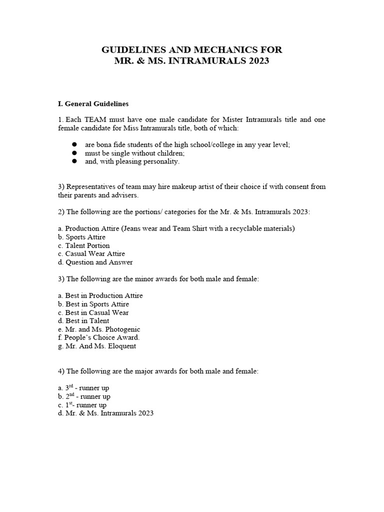 MR and Ms. Intrams Guidelines | PDF