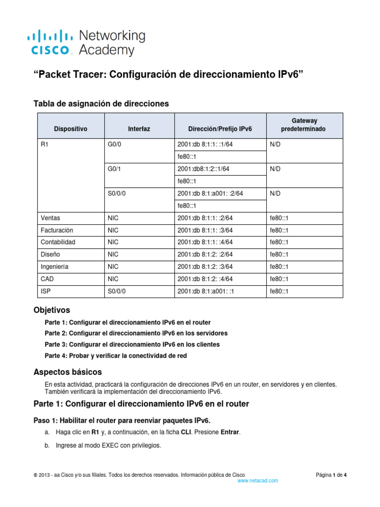 12.6.6 - Configuración de direccionamiento IPv6” | PDF | Yo Pv6 | Enrutador (Computación)