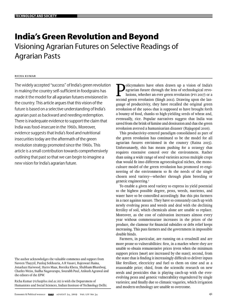 The Green Revolution and Beyond Richa Kumar 2019 | PDF | Famine | Green ...