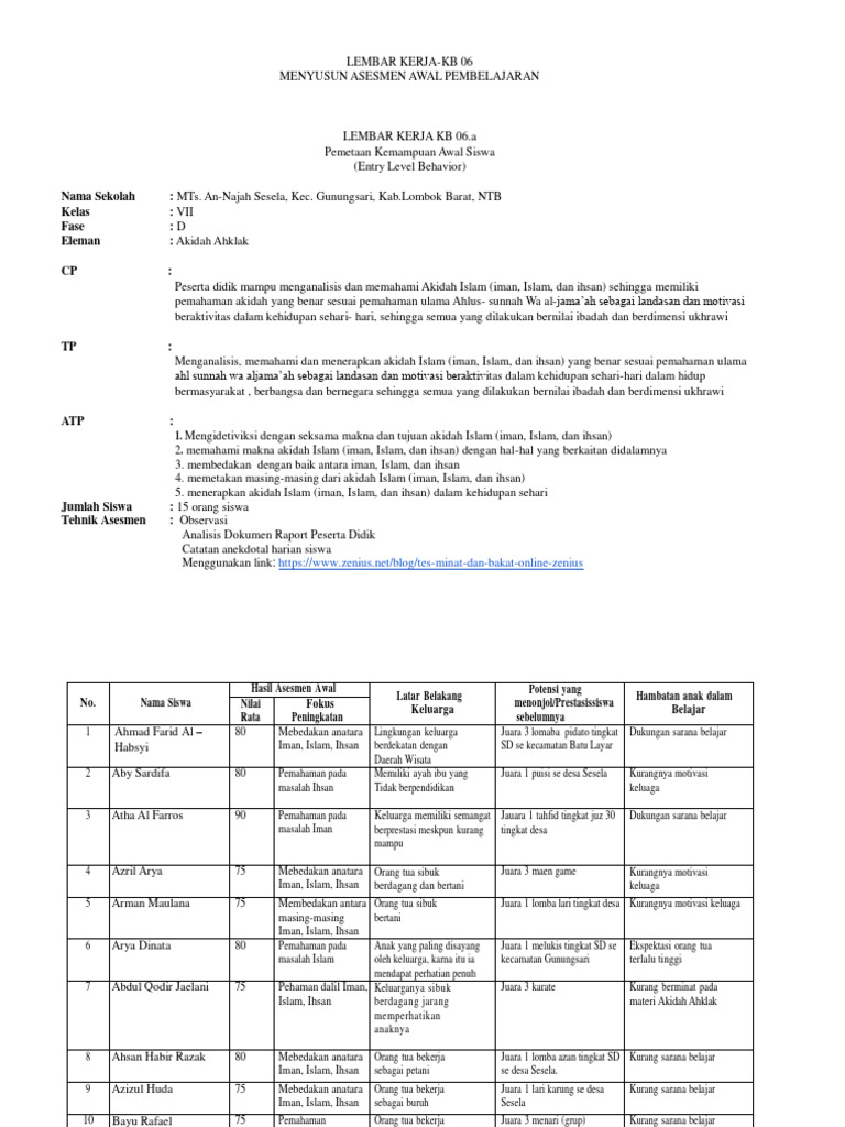 Menyusun Instrumen Asesmen Awal | PDF