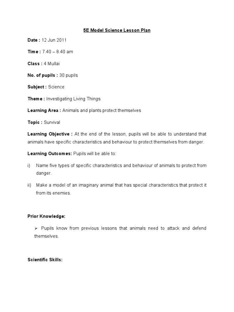 5E Model Science Lesson Plan | PDF | Lesson Plan | Action (Philosophy)