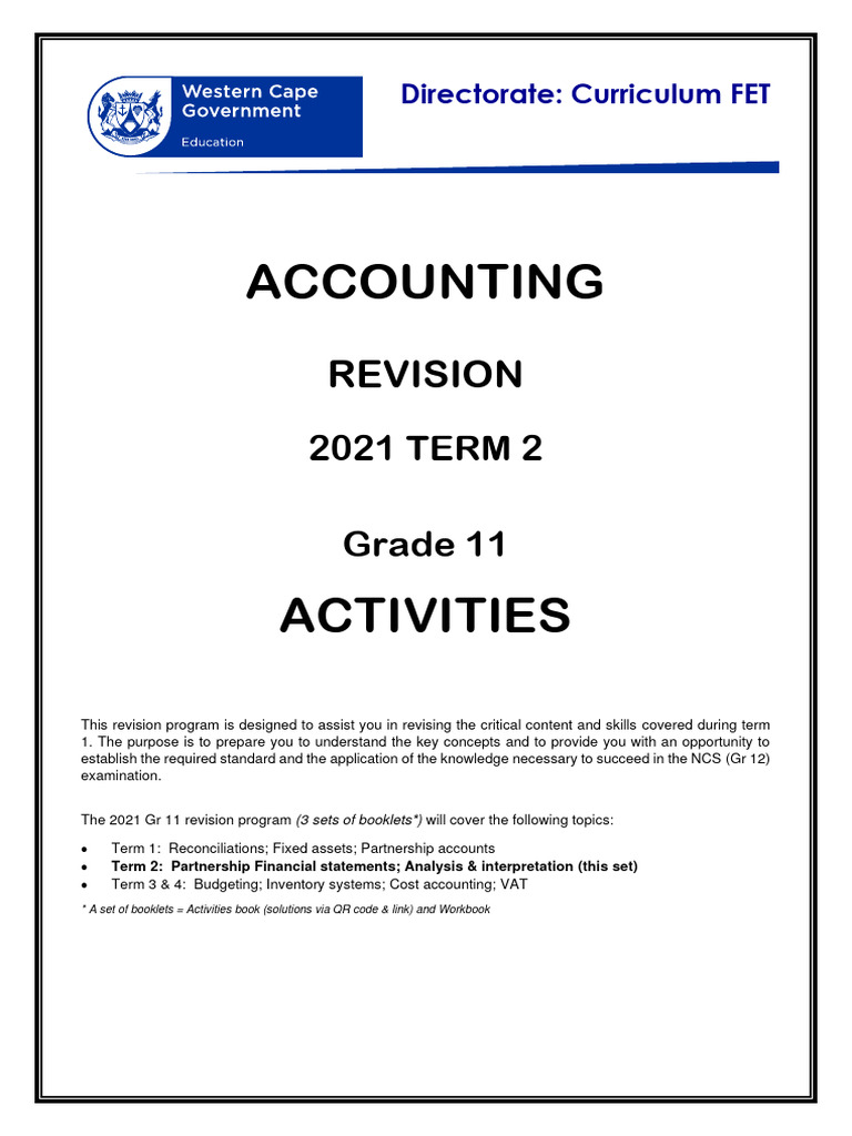 Accounting Grade 11 Revision Term 2 - 2021 Activities ENG | PDF