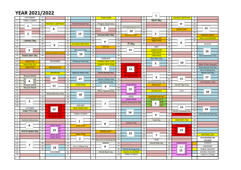 School Events and Holidays Calendar | PDF | Holidays | Festival