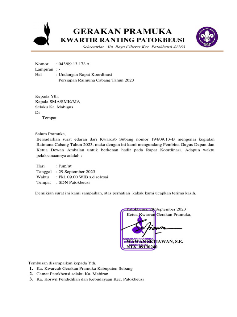 Surat Undangan Rakor Raicab 2023 | PDF