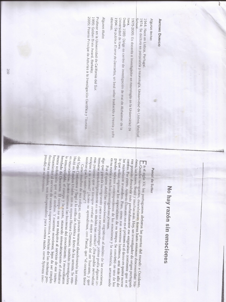 SEM 03 No Hay Razón Sin Emociones Damasio, A | PDF