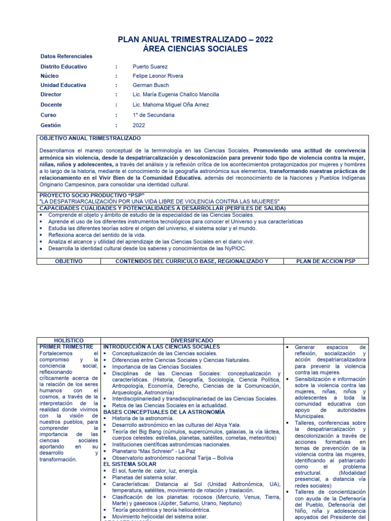 PLAN ANUAL TRIMESTRALIZADO DEL Primero de Secundaria LIC ROBERT 2022 | PDF PLAN ANUAL TRIMESTRALIZADO DEL Primero de Secundaria LIC ROBERT 2022 | PDF