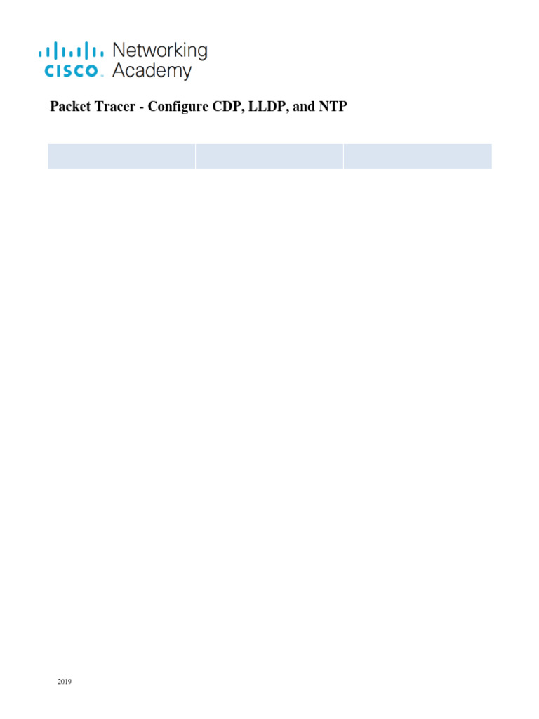 10.8.1 Packet Tracer - Configure CDP, LLDP, And NTP | PDF