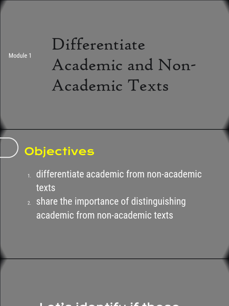 Q1 Module 1 - Academic Non Academic Texts and Linguistic Registers | PDF