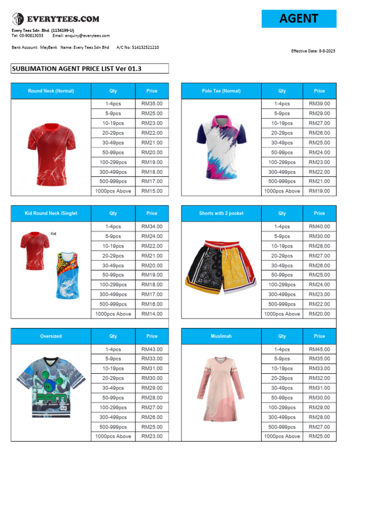 Sublimation Printing Price List | PDF