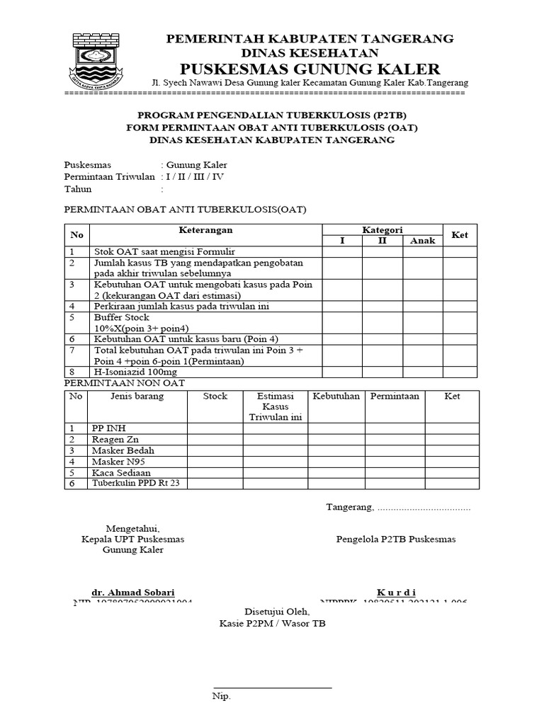 Form Permintaan Obat TBC Kosong | PDF