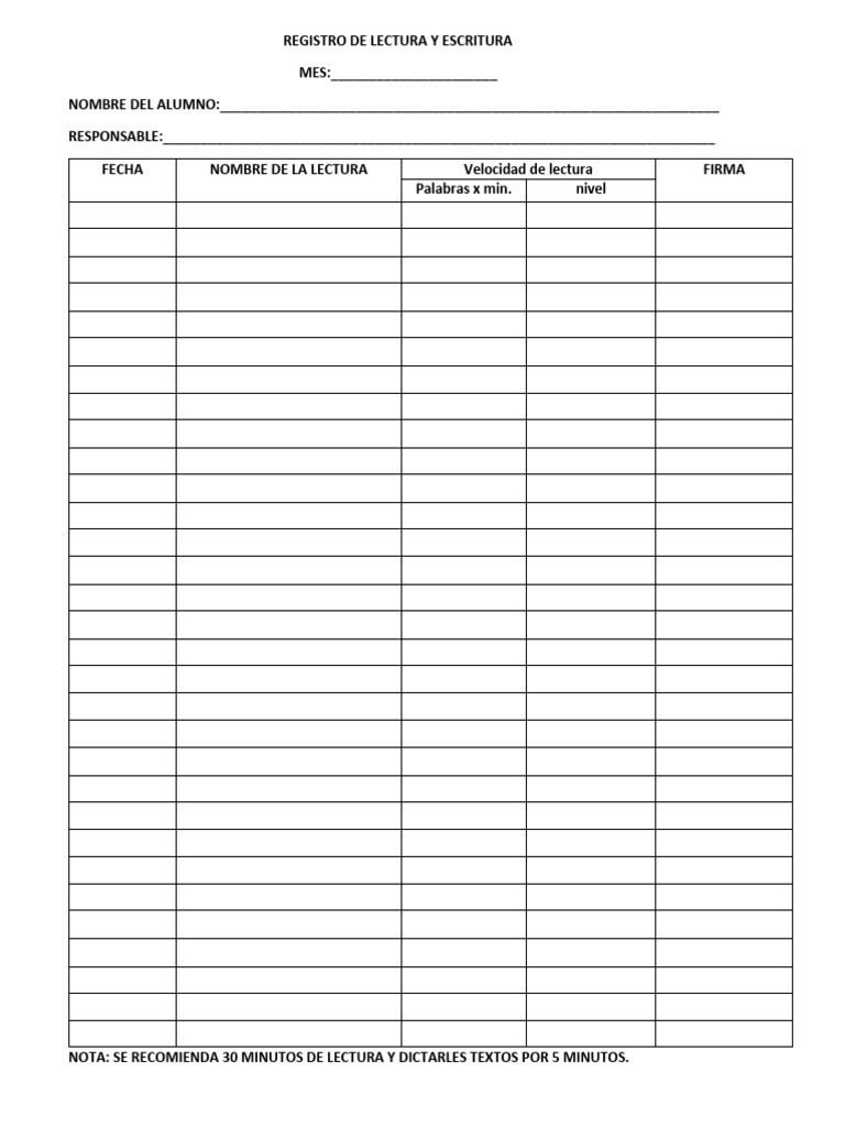 Registro de Lectura y Escritura | PDF
