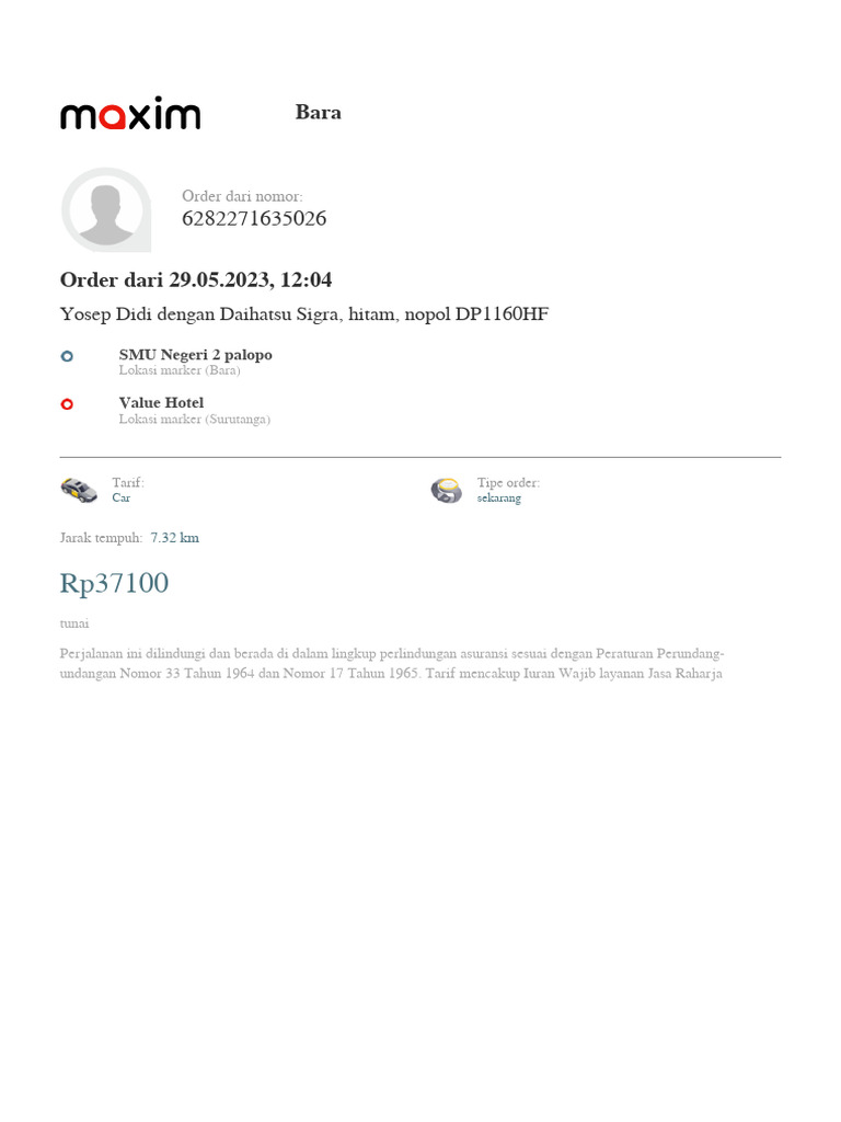 Bukti Perjalanan Dengan Maxim | PDF