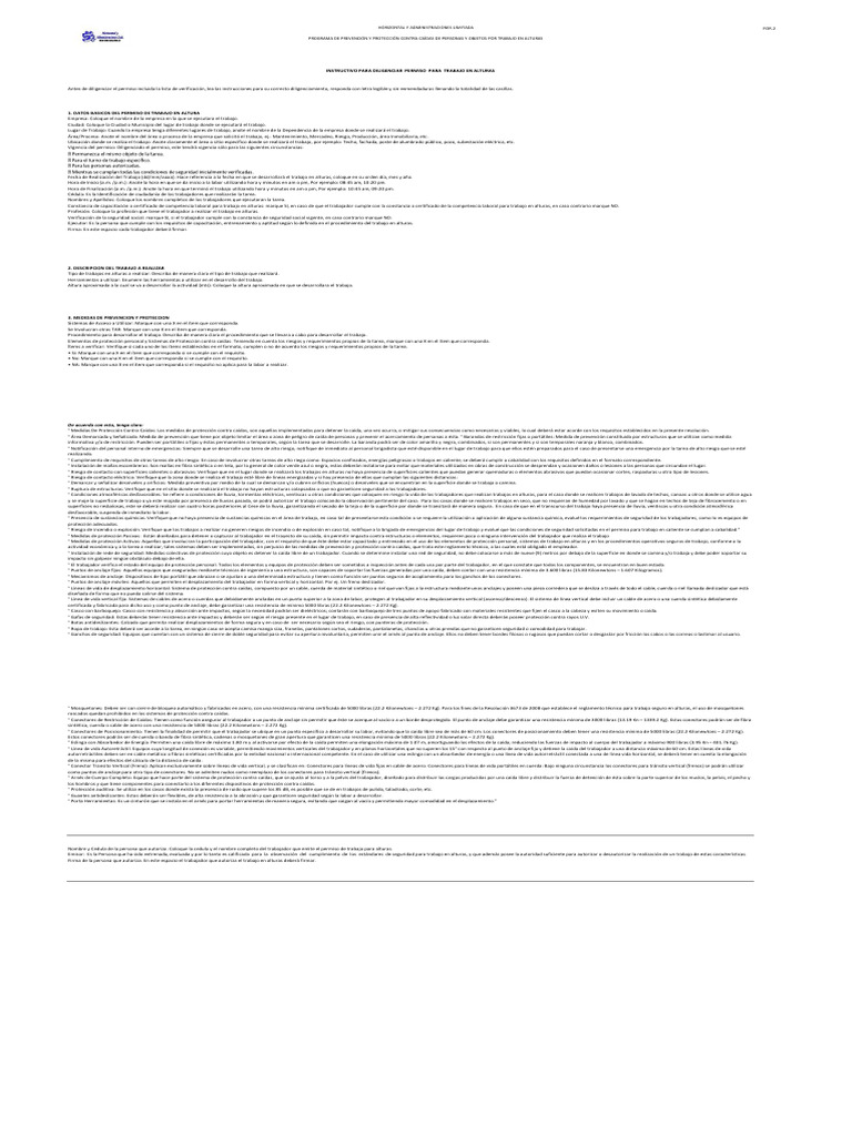Instructivo Diligenciamiento Permiso de Trabajo en Alturas | PDF