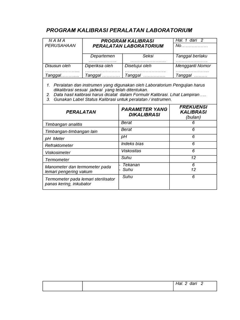 PROGRAM KALIBRASI PERALATAN LABORATORIUM Lampi III | PDF