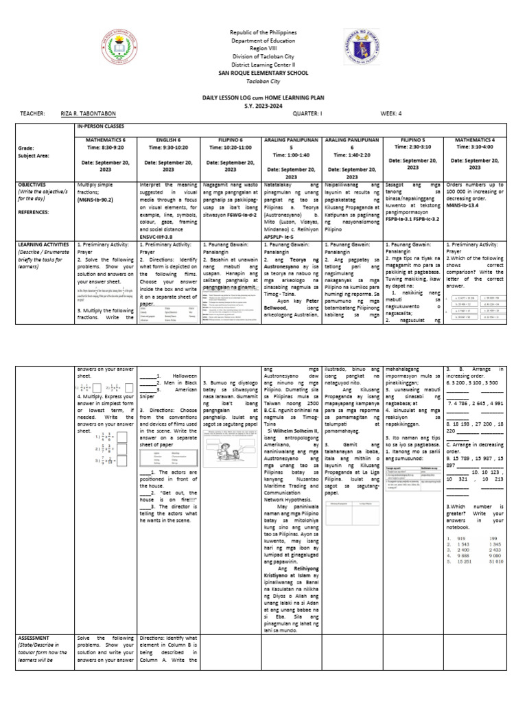Q1 Week 4 Day 3 (All Subjects) S.Y. 2023-2024 | PDF