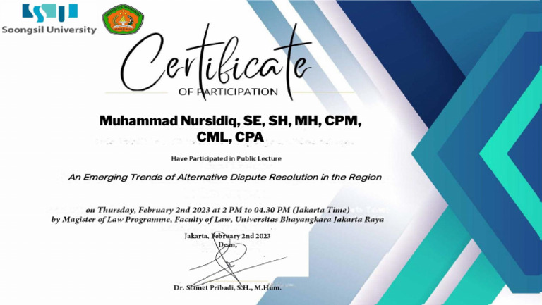 Sertifikat Muhammad Nursidiq, SE, SH, MH, CPM, CML, CPA | PDF
