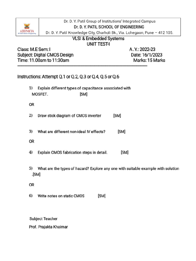 DCD Question Paper of UT I | PDF