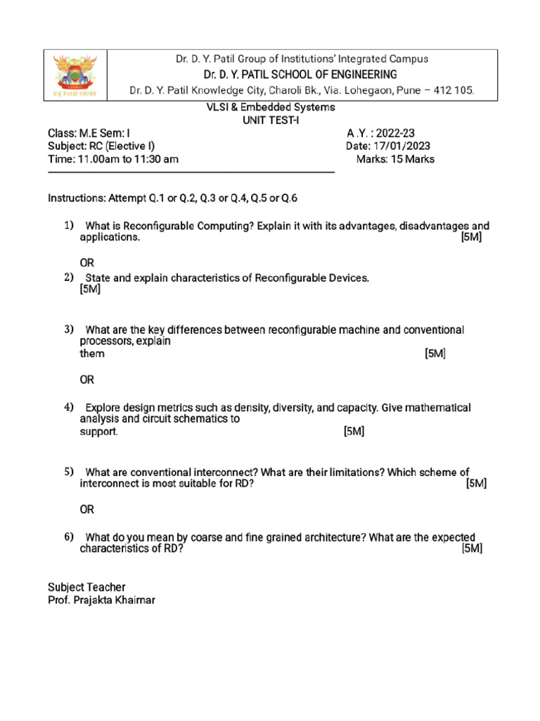 Question Paper UT1 of Module 1 & 2 | PDF Question Paper UT1 of Module 1 & 2 | PDF